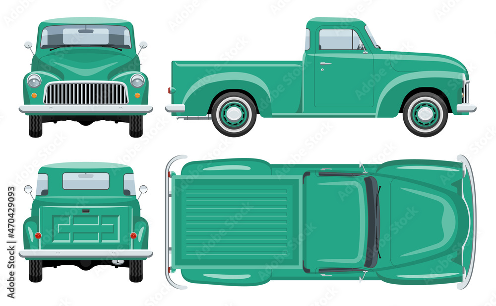 Vintage pickup truck vector template with simple colors without ...