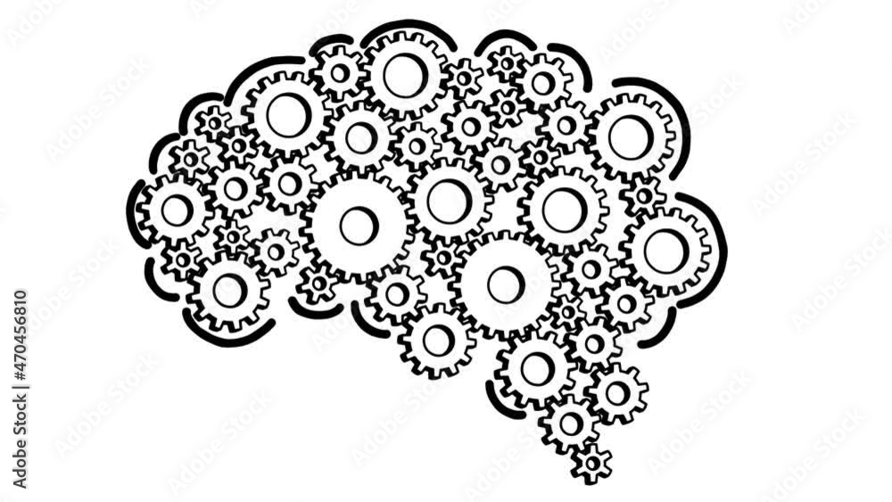 Brain cartoon cogs whiteboard black and white. Creative man, creativity ...