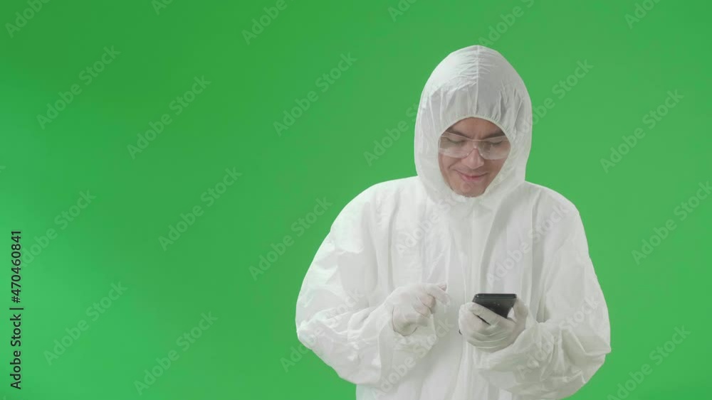 Asian Man Wearing Personal Protective Equipment Uniform Ppe And Use ...