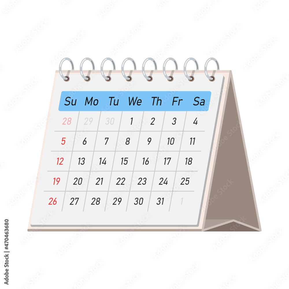 Desktop abstract calendar. Simple calendar angled for one month. Vector ...