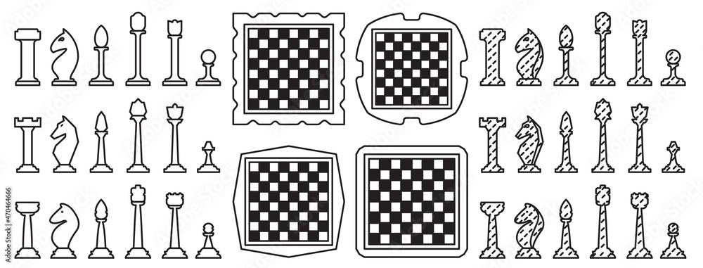 Chess vector outline set icon. Vector illustration game on white ...