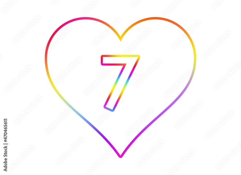 Number 7 into a white heart with rainbow color outline. Stock ...