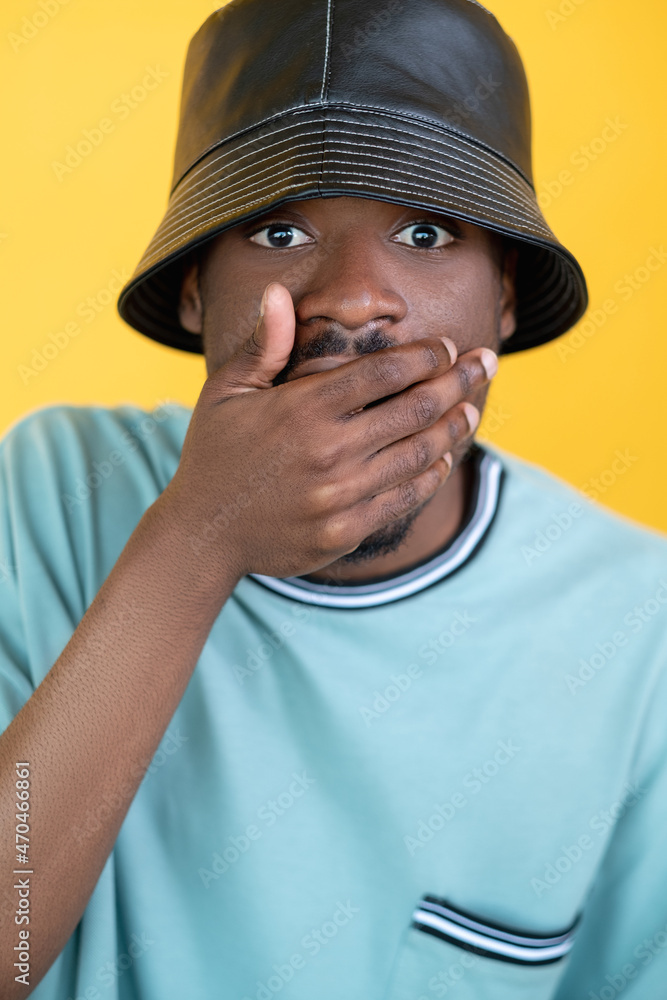 Gossip news. Shocked man. Unexpected situation. Surprised rapper guy ...