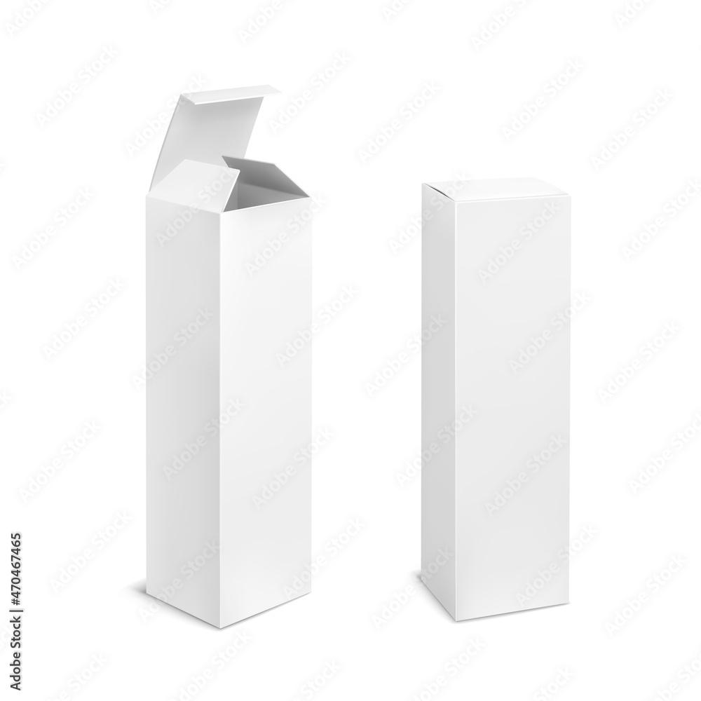 Empty box white. Cardboard boxes rectangular blank package with shadows ...