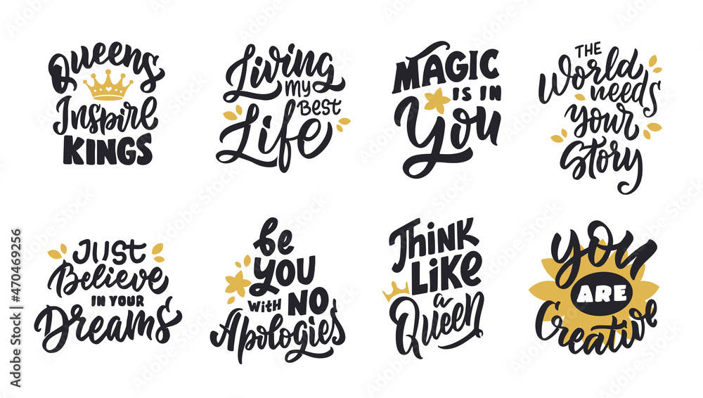 The set of lettering quotes, slogans, and phrases. The motivational ...