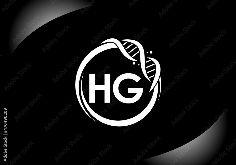 Vetor de Black letter HG monogram alphabet in a circle with DNA ...