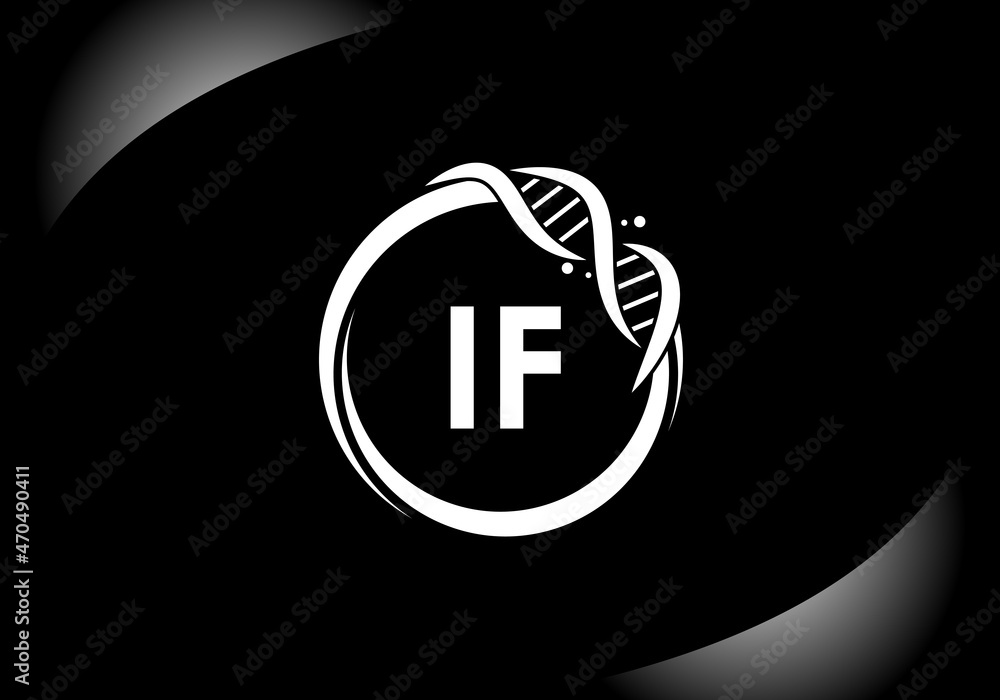 Black letter IF monogram alphabet in a circle with DNA. Genetics logo ...
