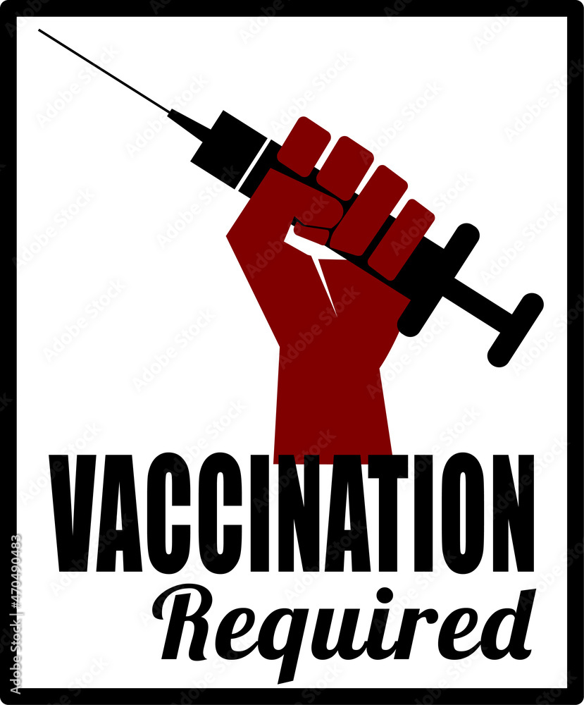 Vaccination required sign with hand holding syringe Stock Vector ...