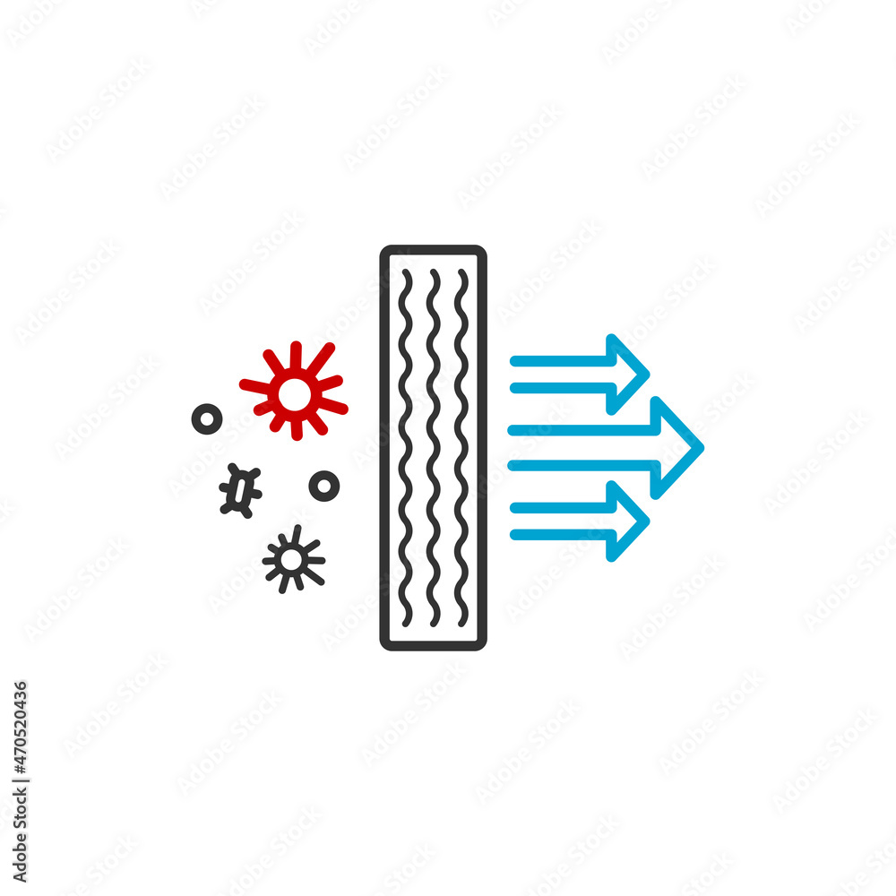 Air purifier anti-bacterial filter icon. Demonstration of air ...