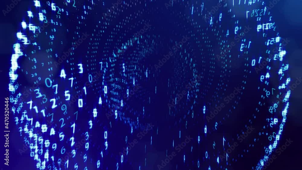 3d loop background, concept of digital data processing, calculation and visualization of ...