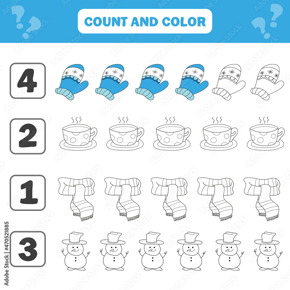 Count and color game for preschool children - winter and Christmas ...