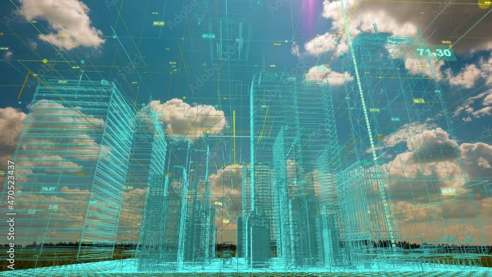 Stockvideon abstract hologram 3D rendering of a city with a futuristic ...
