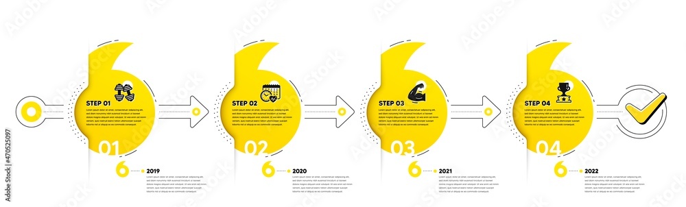 Gym Infographic timeline with 4 steps. Sport process diagram with ...