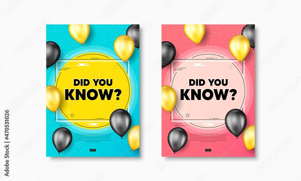 Did you know text. Flyer posters with realistic balloons cover. Special ... Did you know text. Flyer posters with realistic balloons cover. Special ...