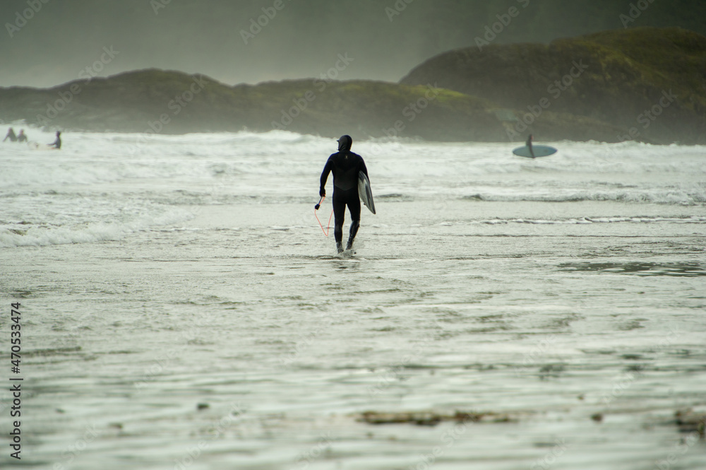 Anonymous surfer with surfboard walking along the beach in Incinerator ...