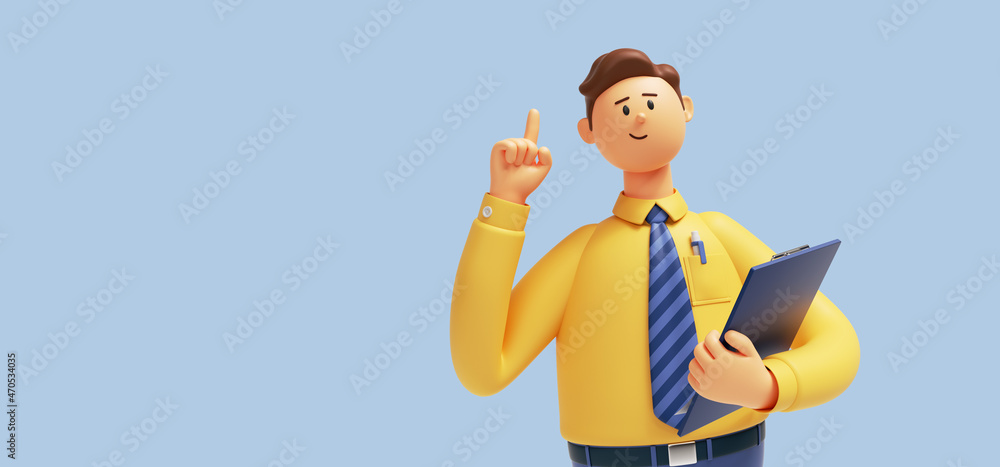 3d render. Cartoon character young caucasian man isolated on blue ...