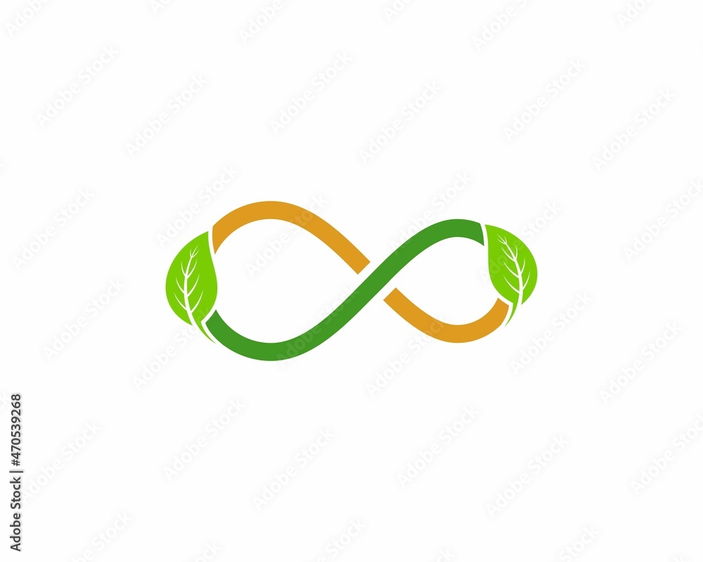 Infinity symbol with green leaf surrounding Stock Vector | Adobe Stock
