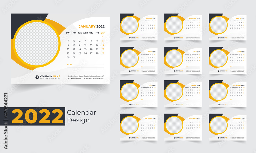2022 Calendar Design Template , Desk Calendar 2022 Design Stock Vector ...
