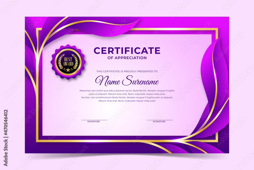 Purple golden leaves frame Environmental certificate Stock Vector ...