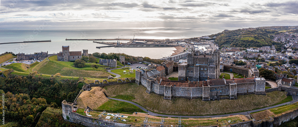 Aerial view of the Dover Castle. The most iconic of all English ...