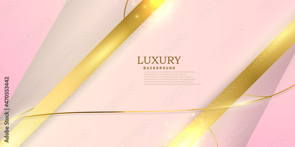 Abstract pink and gold background with gorgeous golden line decoration ...