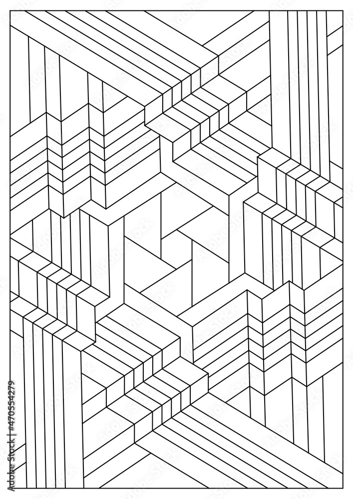 Portrait coloring pages for adults. Architectural Fantasy. Hexagonal ...