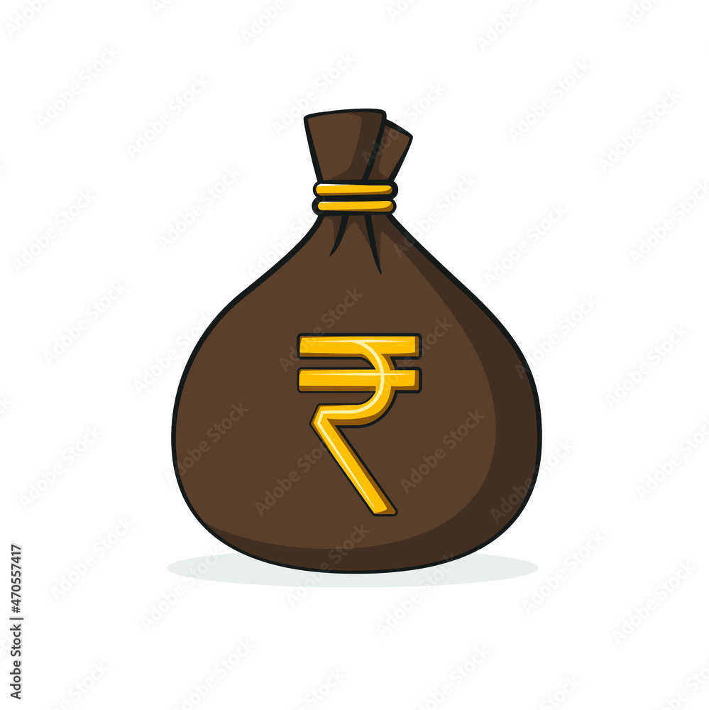 Bag of Rupee money currency in drawing style isolated vector. Business ...