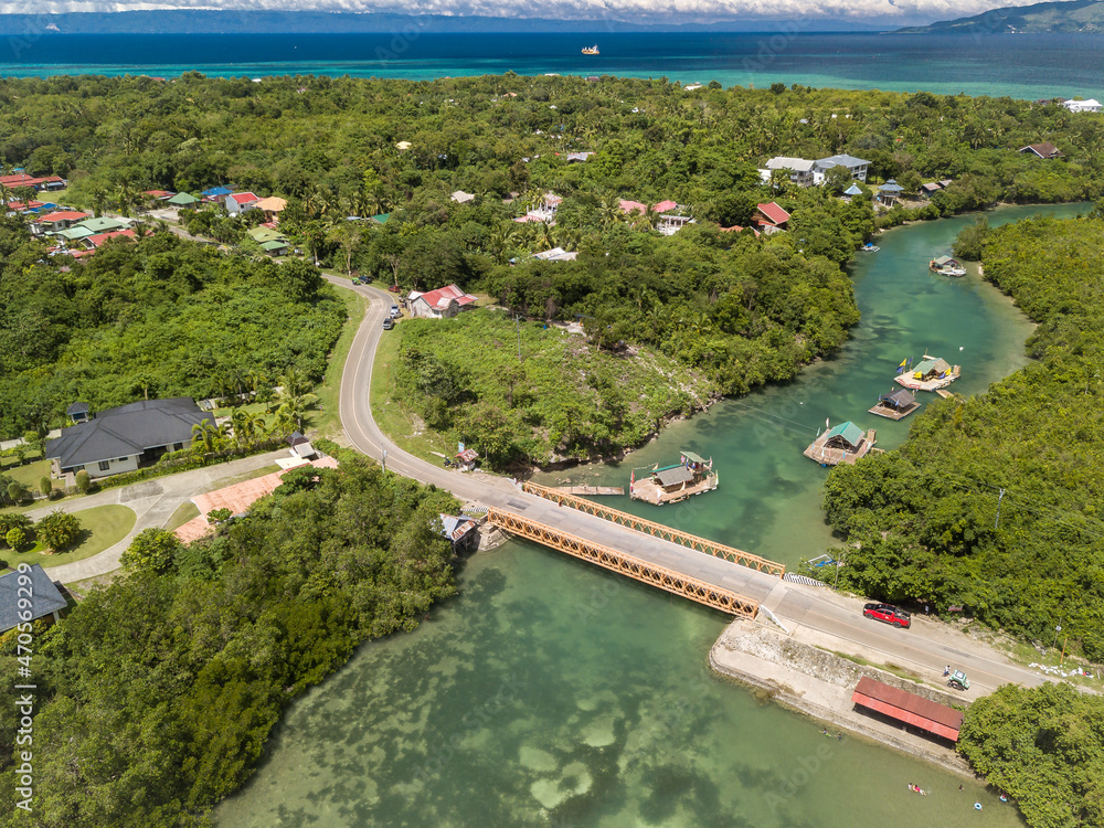 A bridge passing through Songculan Lake at Dauis, Panglao Island, Bohol ...