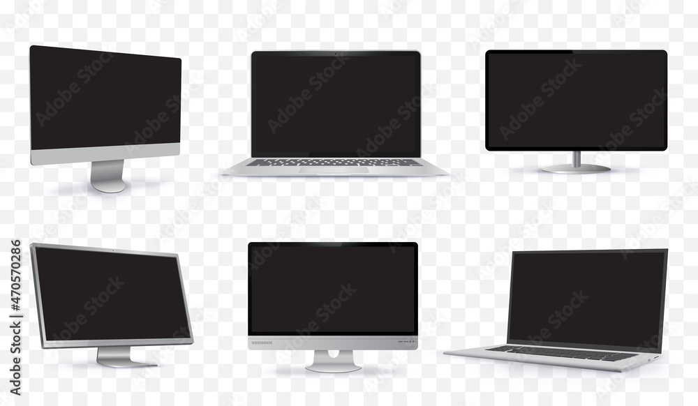 Desktop PC and Laptop Computer Screens Vector Mockup Set. Blank digital ...