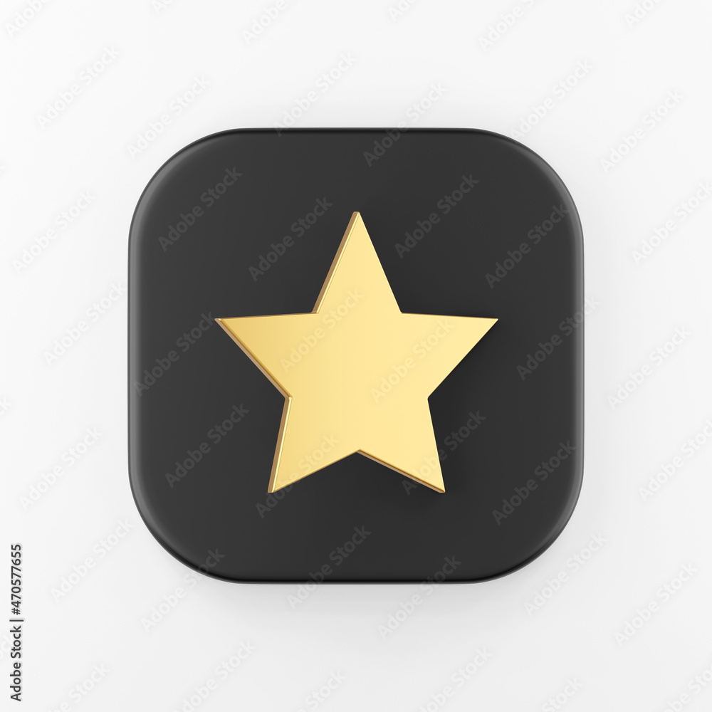 Gold star icon in flat style. 3d rendering black square key button ...