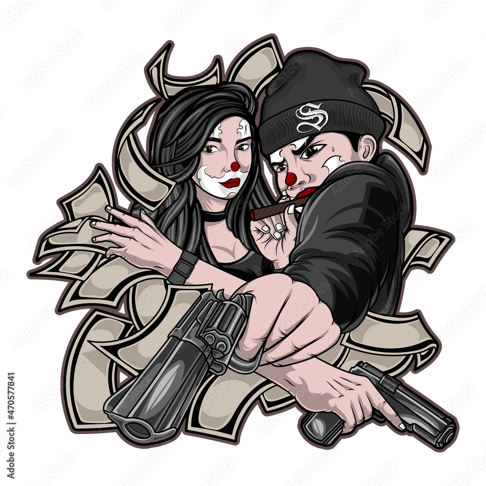 couple illustration in chicano style on white background for t-shirt or ...