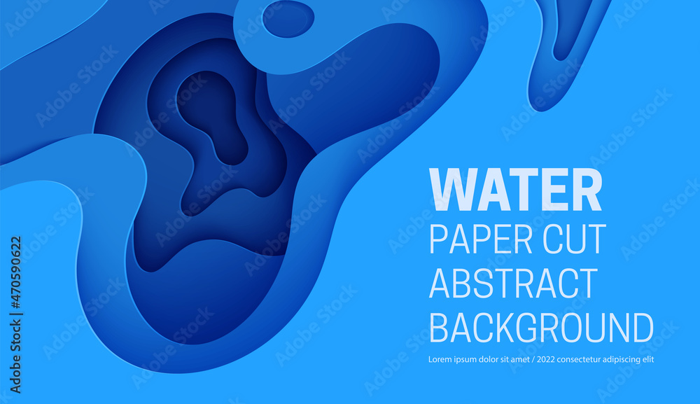 Abstract background with water waves in paper cut style. 3d wallpaper ...