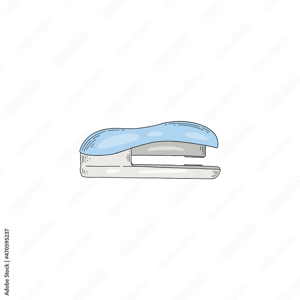 Blue stapler device that joins pages of paper with thin metal staple ...