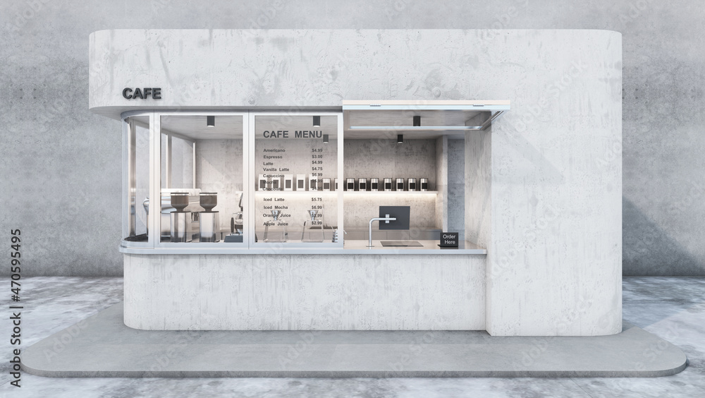 Front view Cafe shop Restaurant design. Modern minimal.Black text cafe ...