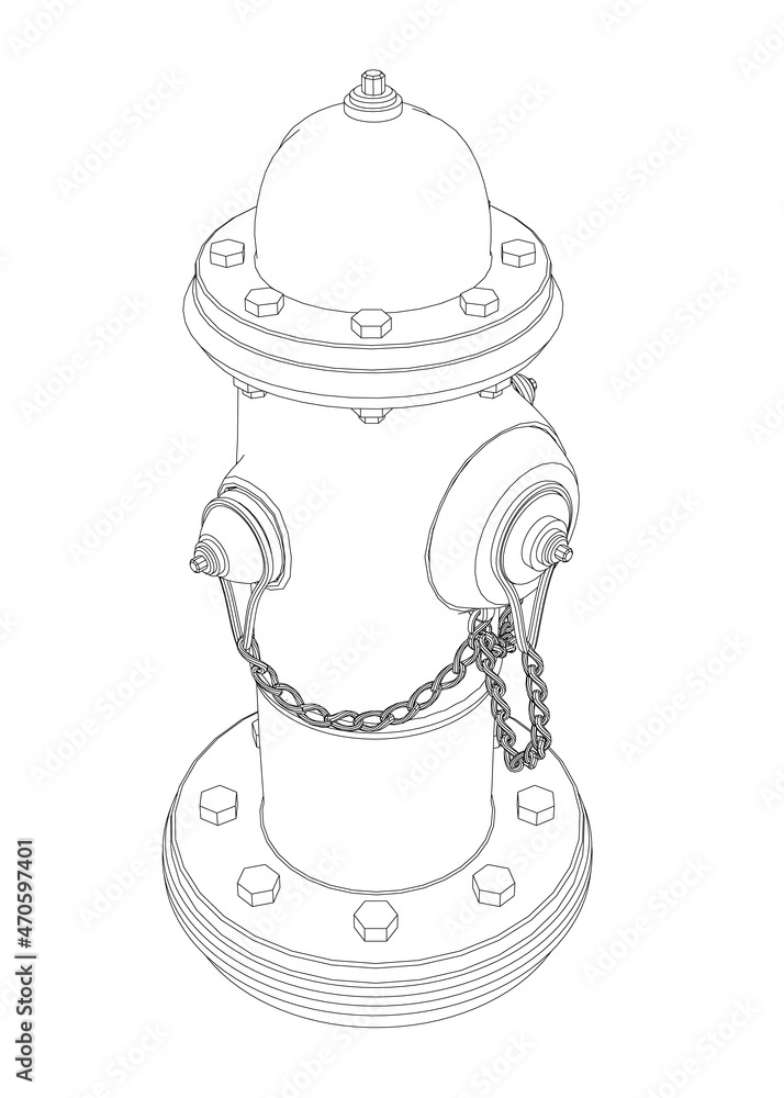 Outline of a street fire hydrant from black lines isolated on a white ...