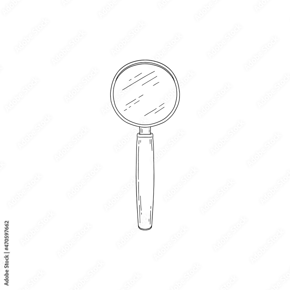 Magnify glass vintage vector sketch. Magnifying glass line hand drawn ...