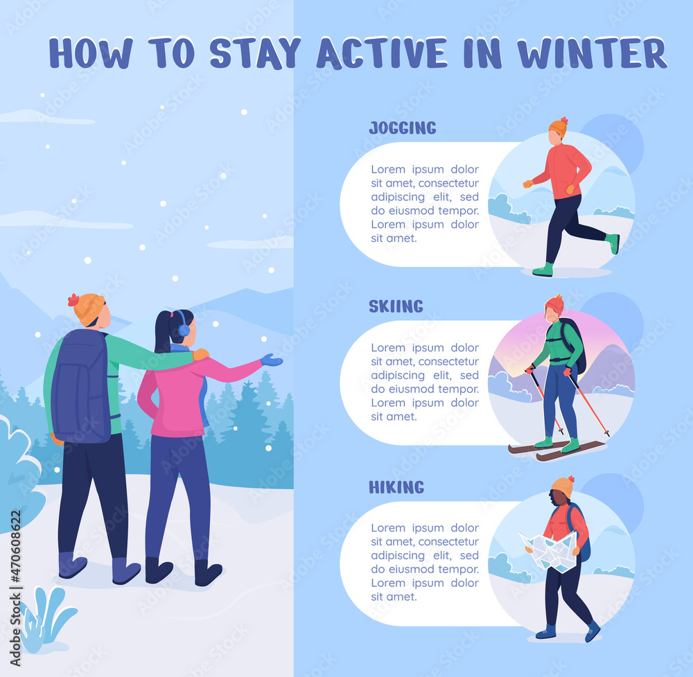 How to stay active in winter flat color vector infographic template ...