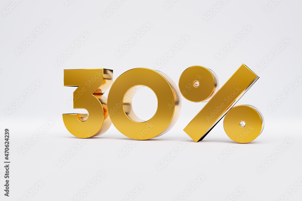30 percent in gold 3D letters. Discount sign for online stores and ...