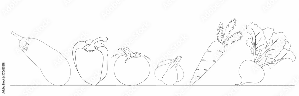 one continuous line drawing vegetables, vector, isolated Stock Vector ...