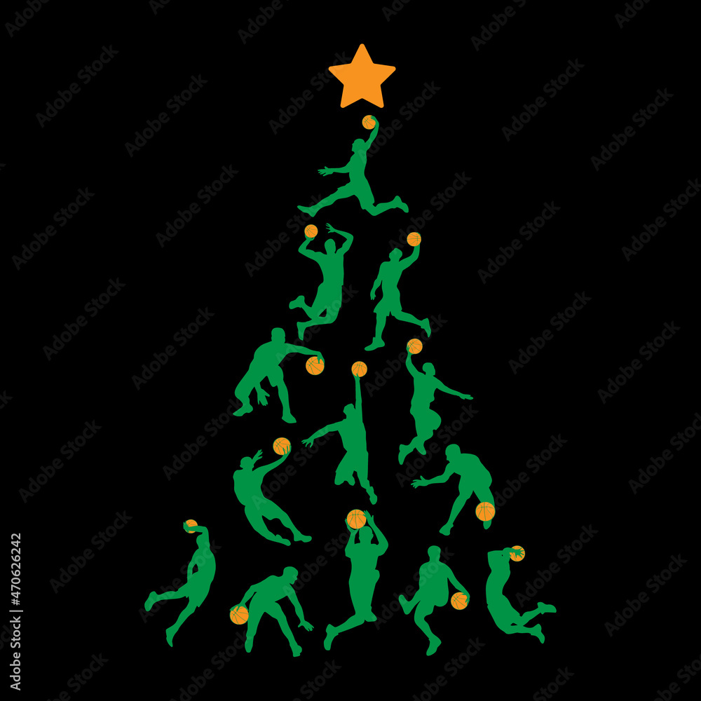 Basketball Christmas tree from basketball players on a black background ...