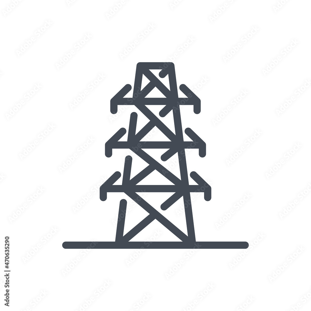Electric tower line icon. High voltage tower vector outline sign. Stock ...
