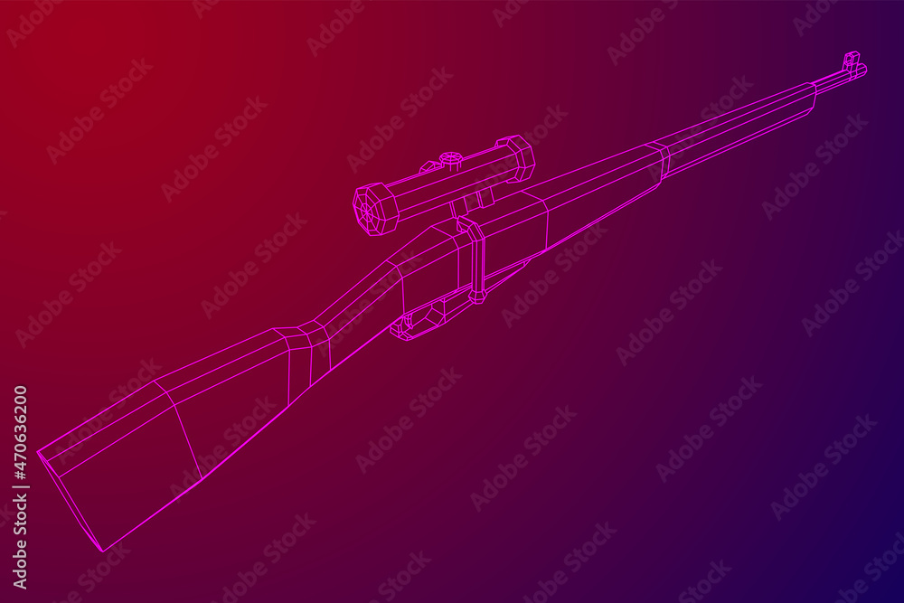 Sniper bolt-action rifle mosin nagant. Wireframe low poly mesh vector ...