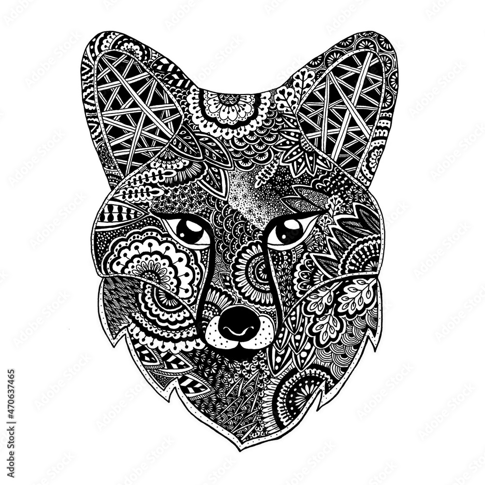 Zentangle fox Stock Illustration | Adobe Stock