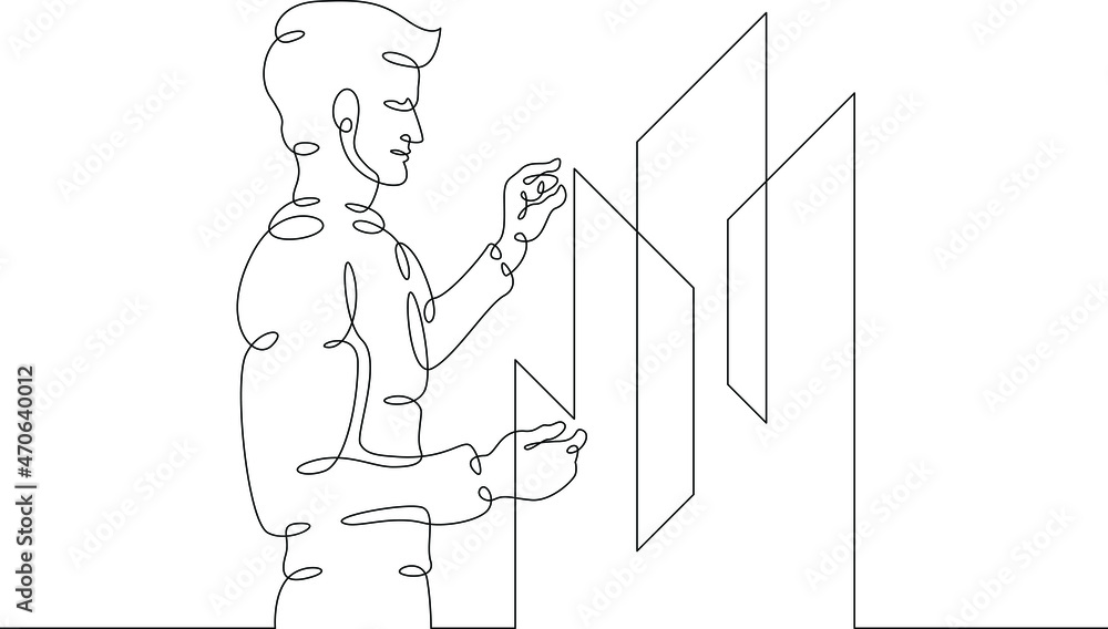IT technology manager. Engineer programmer drawing statistics graphs in ...