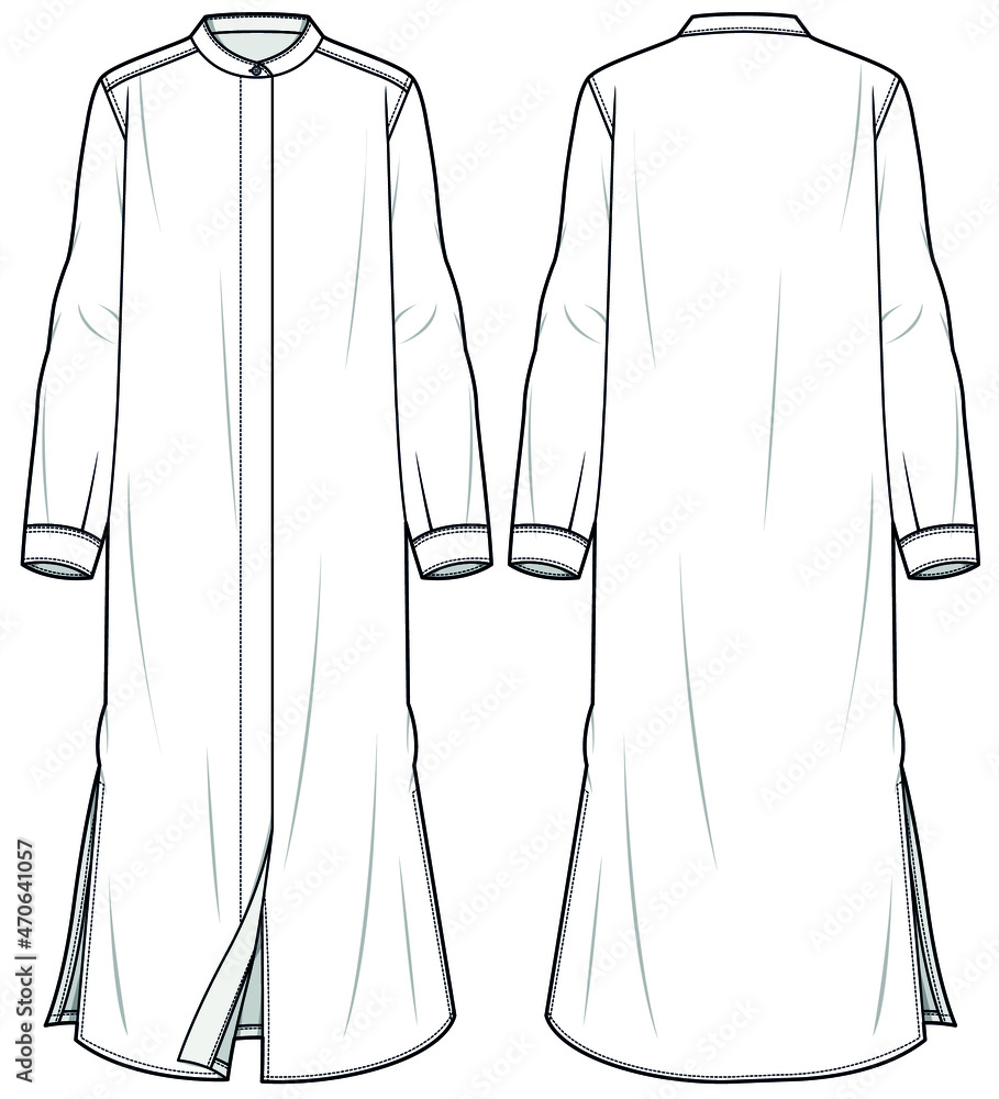 Vetor de Long Sleeve Mandarin Collar Full Placket Maxi Dress With Side ...