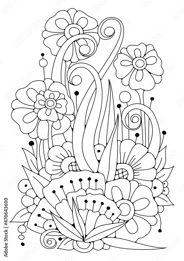 Coloring page with flowers. Floral background for coloring. Art therapy ...