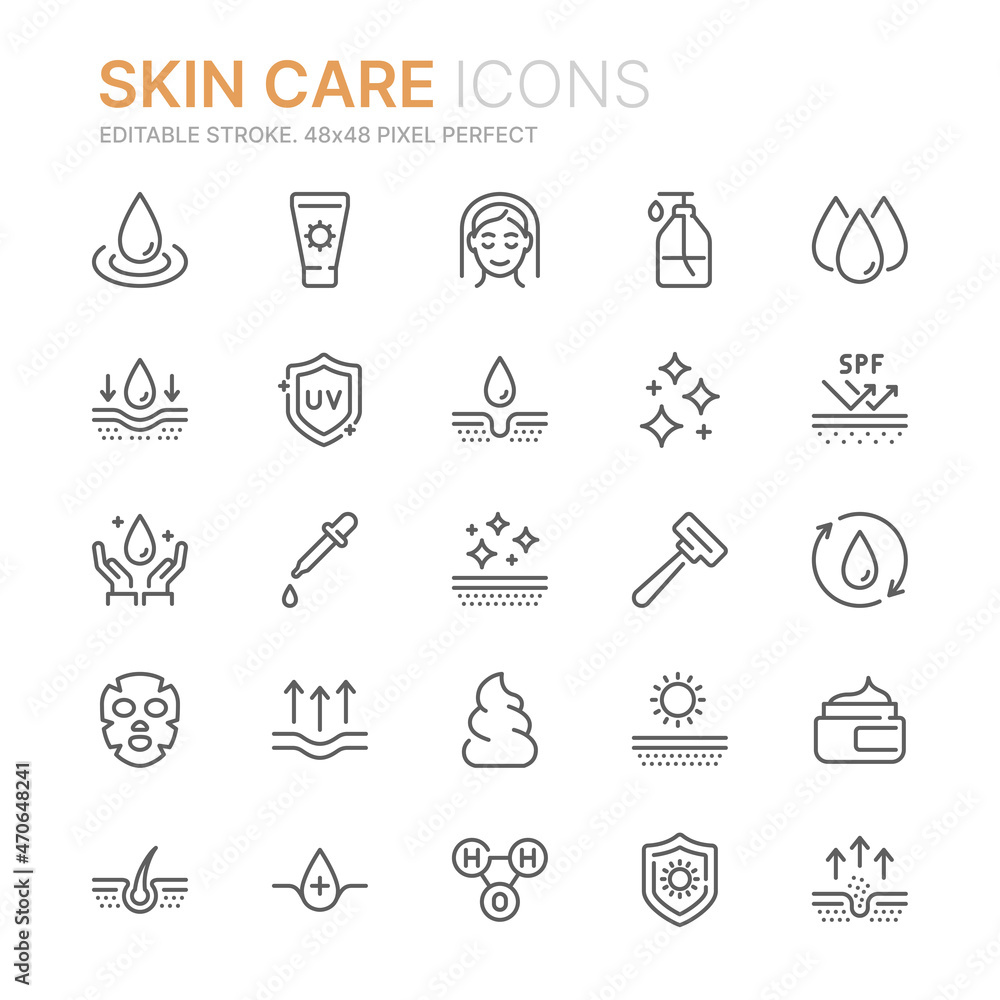 Collection of skin care related outline icons. 48x48 Pixel Perfect ...