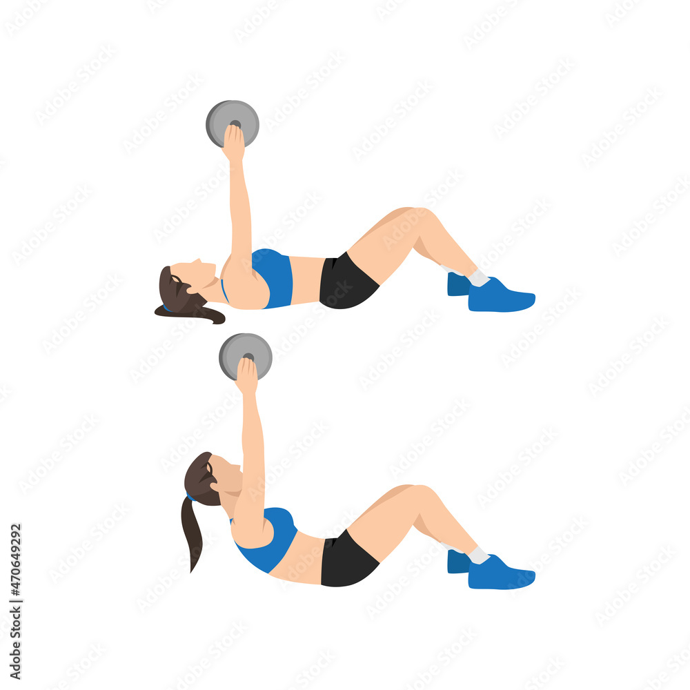 Woman doing Resistance. Weighted crunches exercise. Flat vector ...