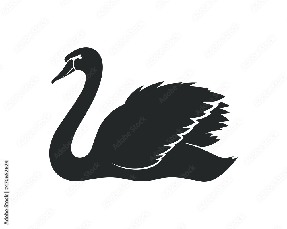 Swan graphic icon. Swan on the water sign isolated on white background ...