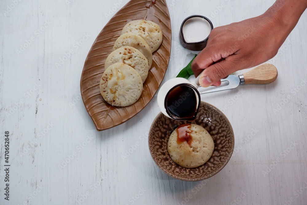 serabi or surabi - indonesian pancake,made from rice flour, coconut ...